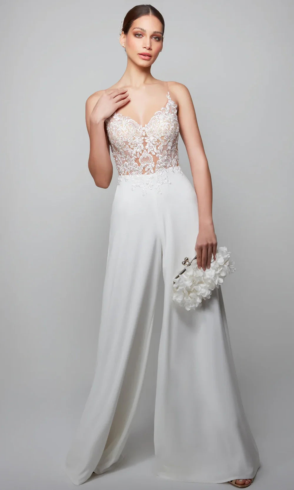 Alyce Paris 70017 - Long Stretch Georgette Jumpsuit - Lace Appliques ...