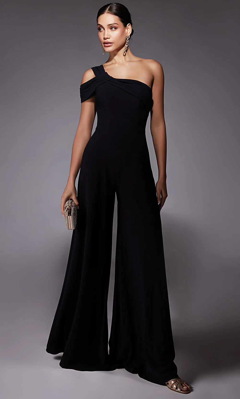 Alyce Paris 70066 - Long Stretch Georgette Jumpsuit - Wide-Leg Pants ...