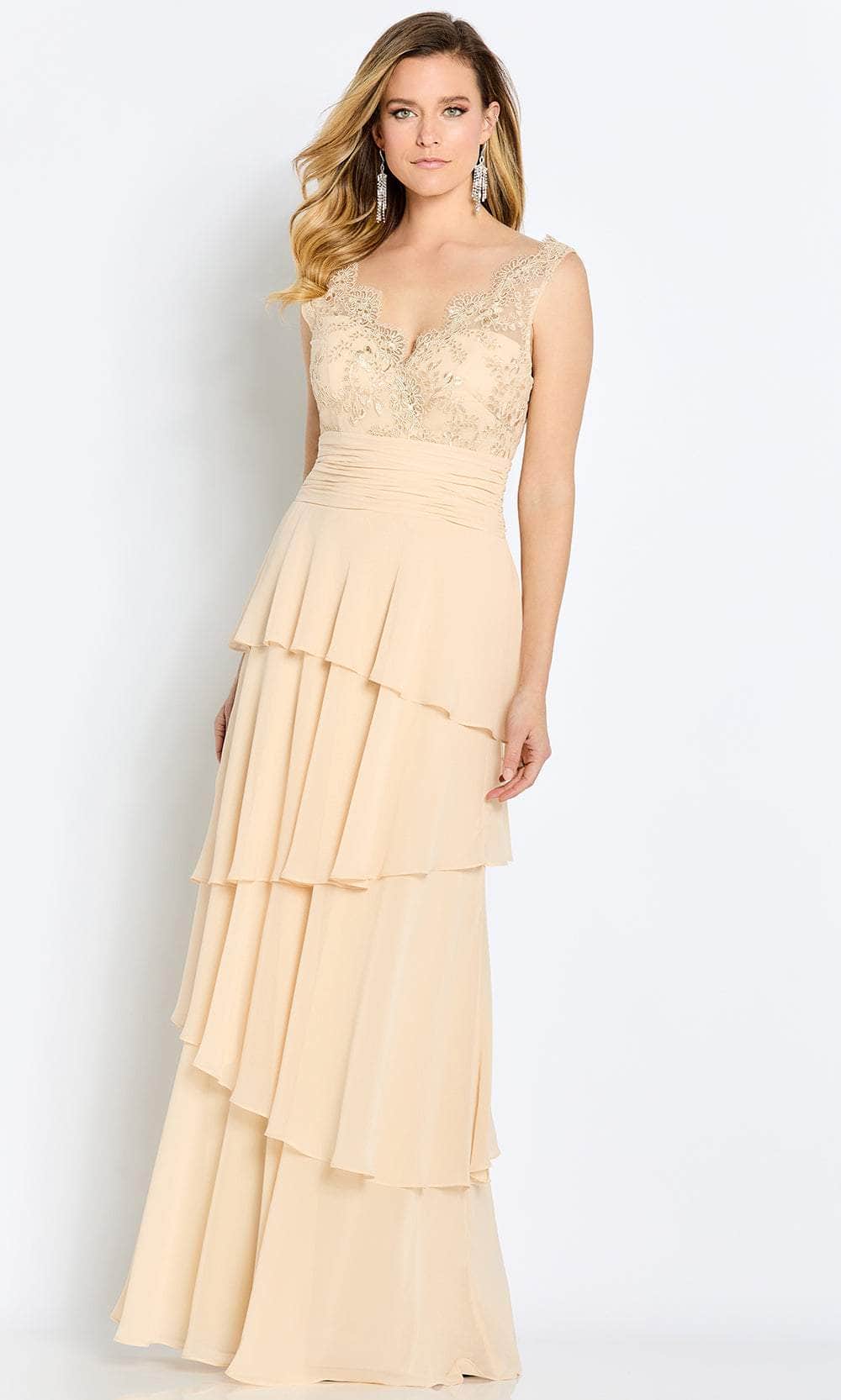 Cameron Blake CB114 - Long Lace And Chiffon A-Line Dress - Sleeveless ...
