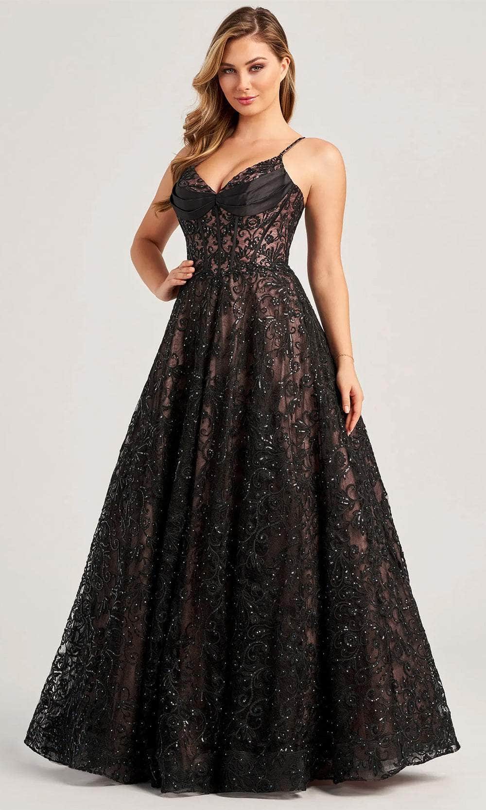 Colette By Daphne CL5131 - Long Embroidered Lace, Glitter Tulle, Tulle ...