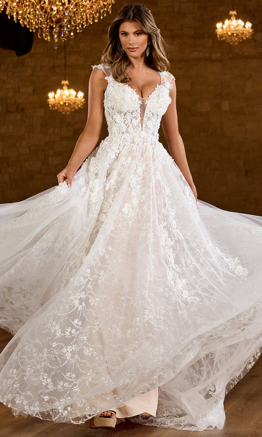 Rachel Allan Bridal RB4194 - Long Tulle, Glitter Tulle A-line Dress ...