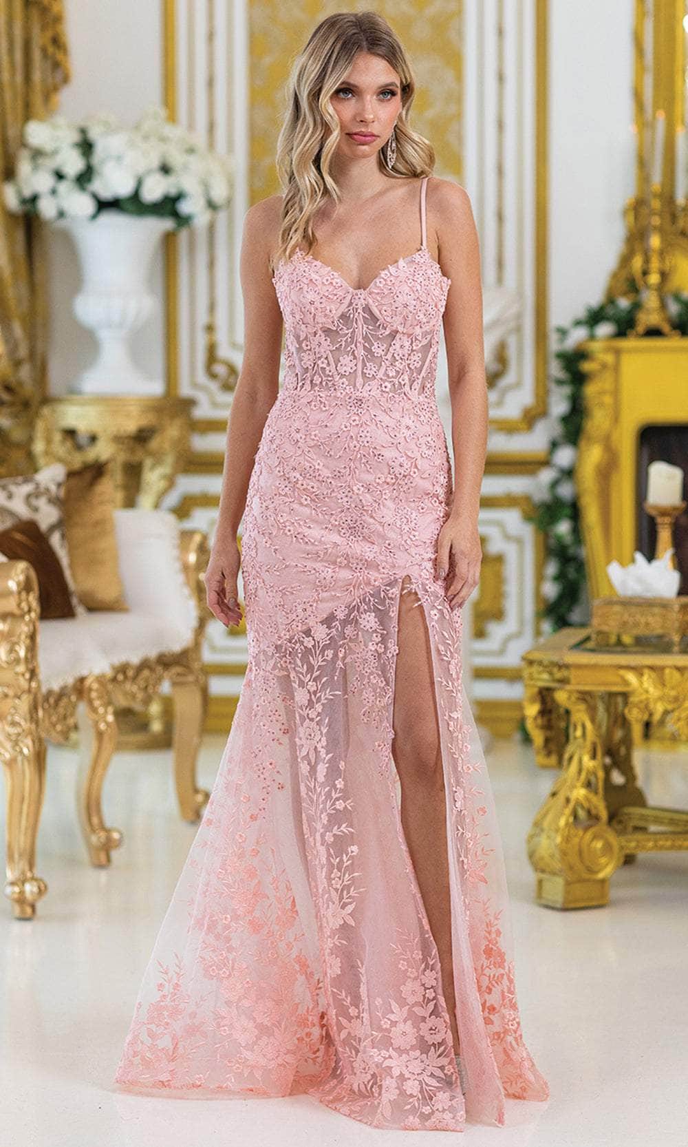 Dancing Queen 4501 - Long Trumpet Dress - Illusion Bodice, Floral ...