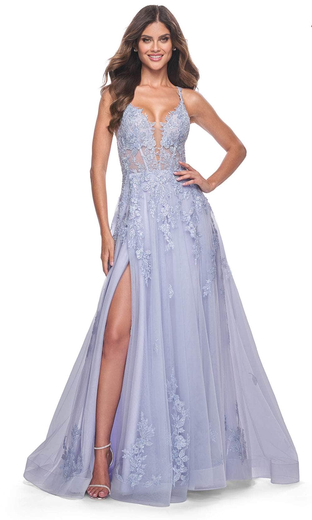 La Femme 32062 - Prom Dress with Lace Appliques and Plunge Neck – ADASA