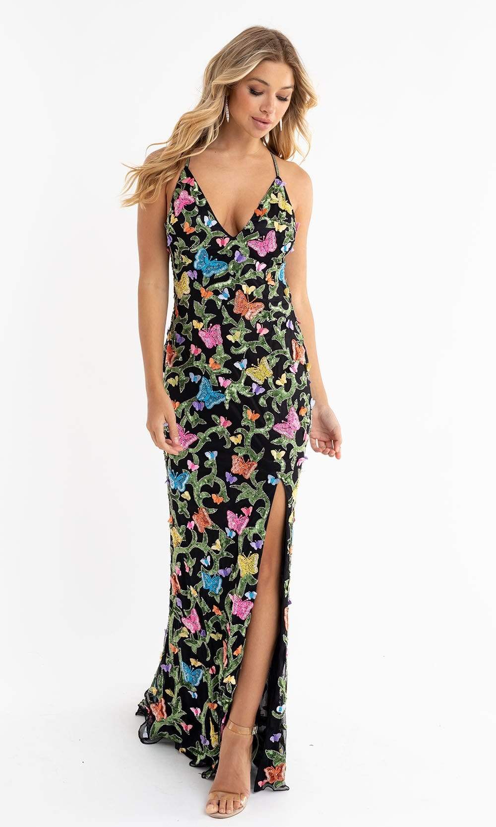 Primavera Couture 3748 - Long Sheath Dress - Beaded, Butterfly Details ...