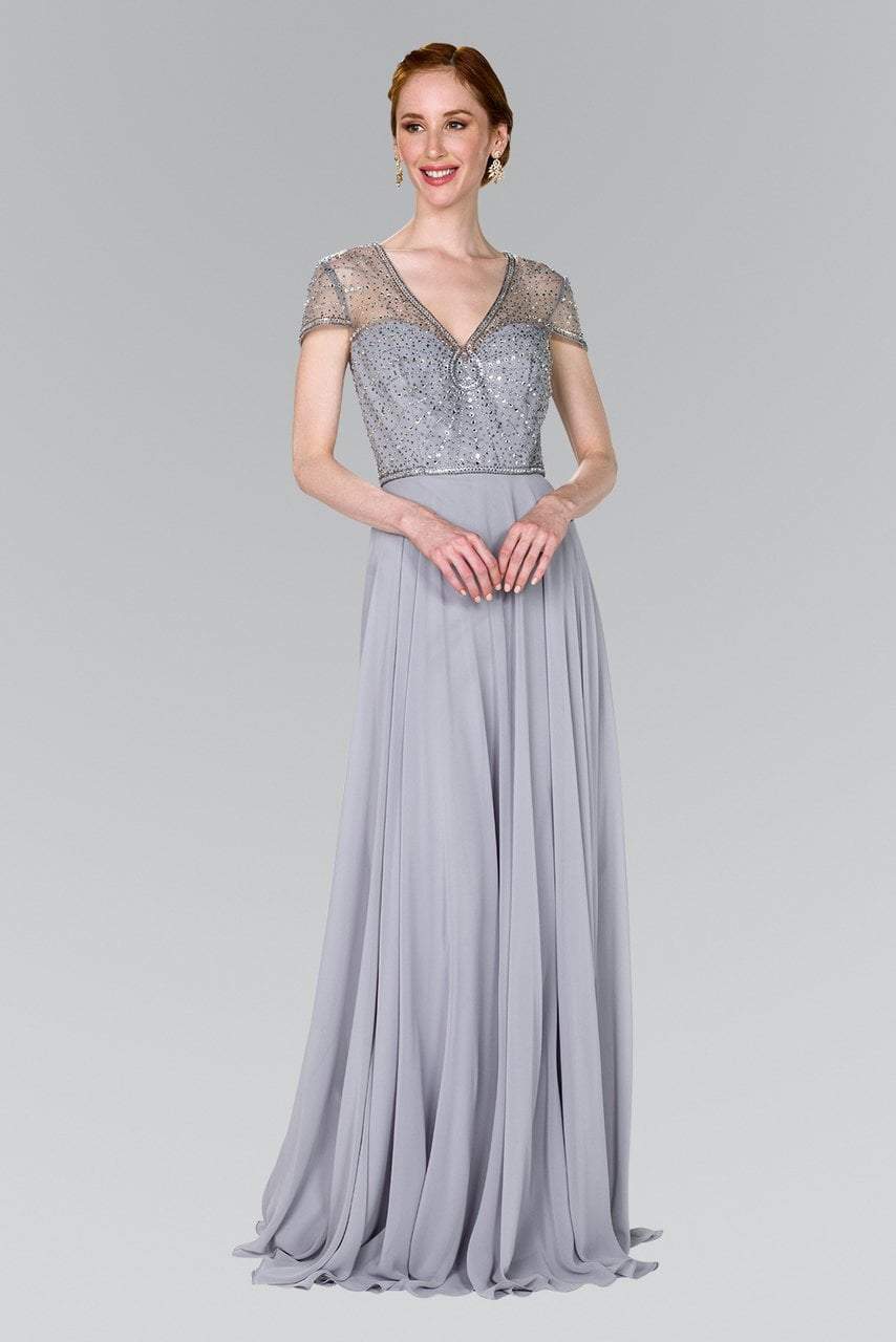 Elizabeth K GL2405 - Long A-line Dress - Chiffon, Beading, Short ...