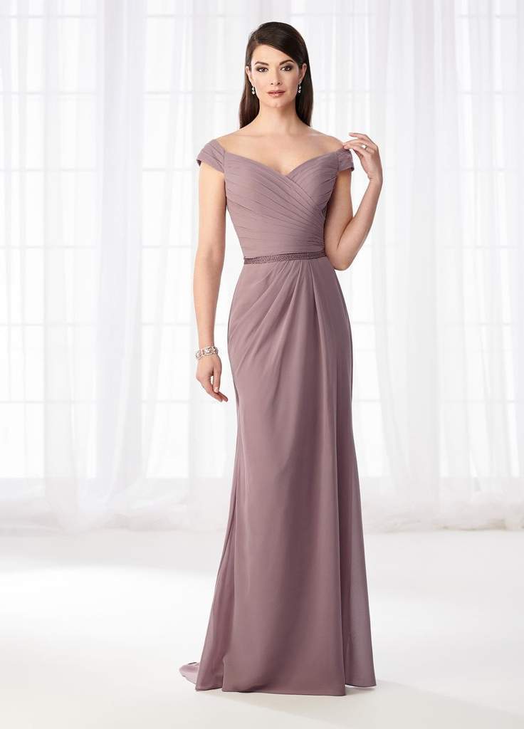 Cameron Blake - Off Shoulder Pleated Chiffon Formal Gown 218626 - 1 pc ...