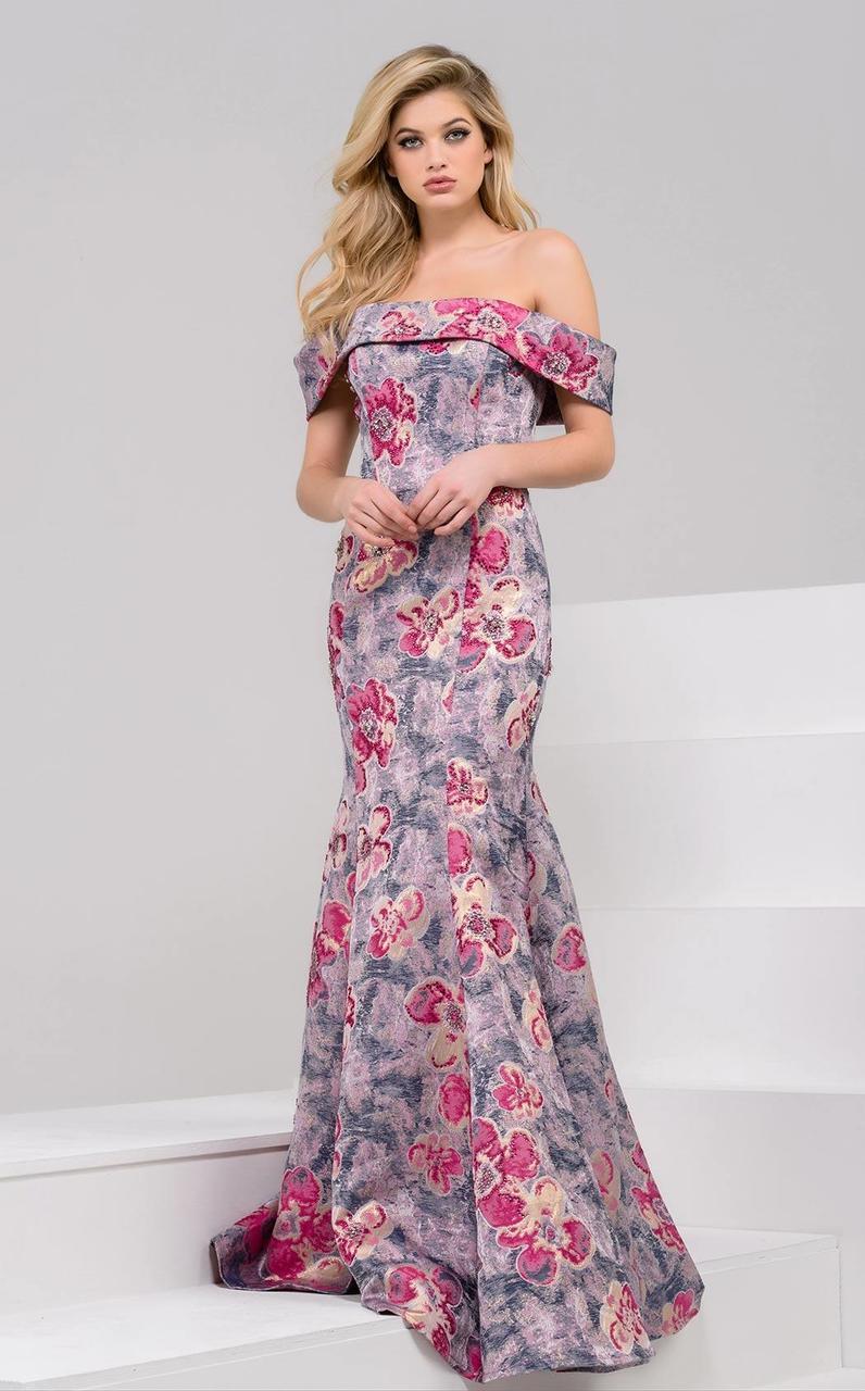 Jovani Off-Shoulder Floral Print Evening Gown 49982 - 1 pc Print In Si ...